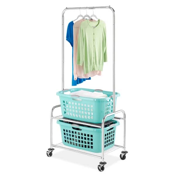 Whitmor Commercial Rolling Laundry Butler with Wire Storage Rack ...
