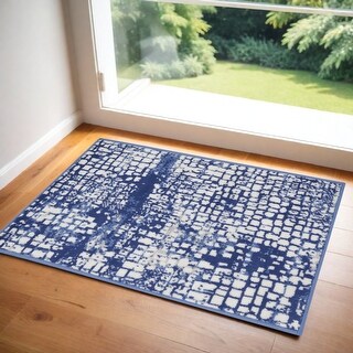 HomeRoots 3' X 5' Ivory and Navy Blue Abstract Area Rug - 60' X '36' X ...