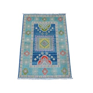 Shahbanu Rugs Imperial Blue, Pure Wool Hand Knotted, Caucasian ...