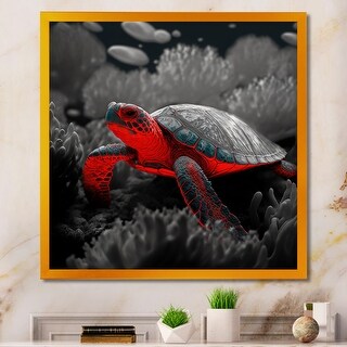 Designart "Black And Red Deep Sea Turtle IV" Animals Turtle Framed Art ...