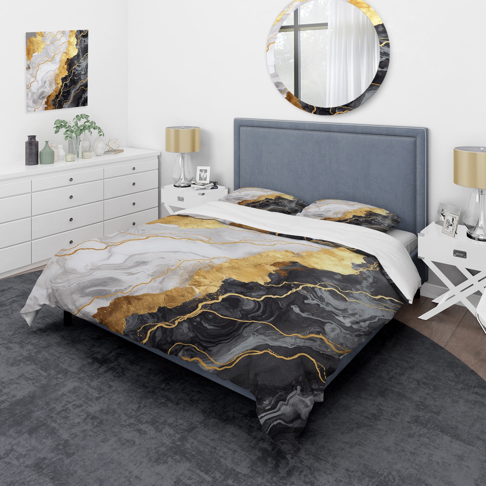 grey marble bedding