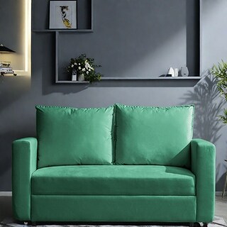 62.5" Fabric 2-Seater Sofa Bed, 2-in-1 Sleeper with Split Armrest ...