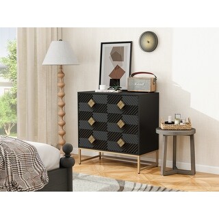 3-Drawer Dresser with Decorative Diamond Carving, Gold Handles, for Any ...