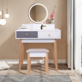 Modern Vanity with 4-Drawer Make-up Table Set with Mirror and Lights ...
