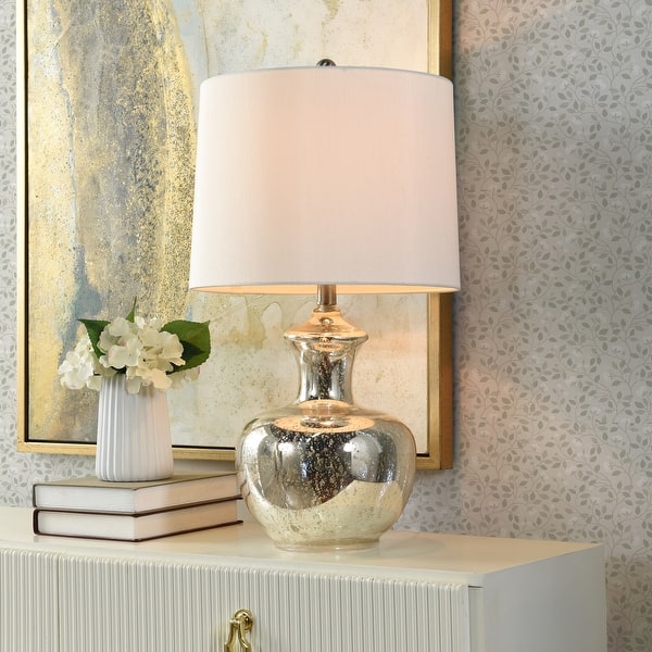 StyleCraft Mercury Glass Silver Mercury Table Lamp - Off White Shade ...