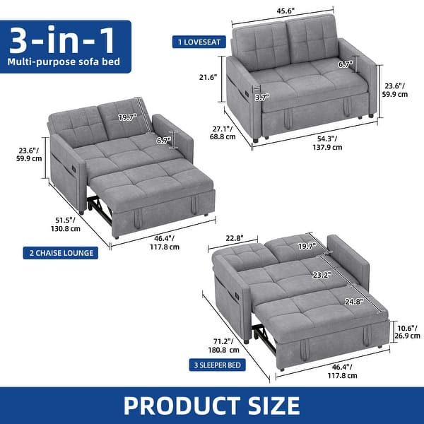 Moasis 3-in-1 Multi-Functional Sleeper Sofa with Iron Frame Pull-Out ...