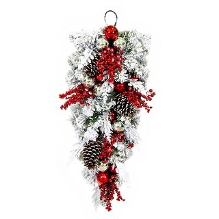 Vickerman 30" Flocked Artificial Christmas Teardrop, Battery Operated ...