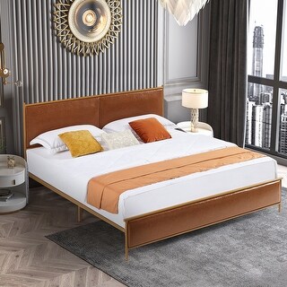 Metal Platform Bed Frame w/ Sponge Soft Bag Headboard,Coffee - King ...