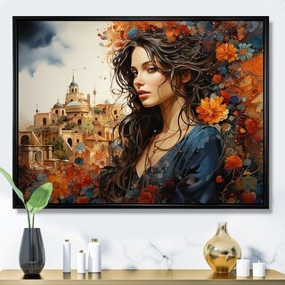 Designart "Coral Blue Mexico Cultural Woman Portrait" Mexico Framed ...