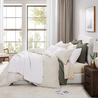 HiEnd Accents 100% French Flax Linen Railroad Stripe Reversible Duvet Cover Set, 3PC - Bed Bath ...