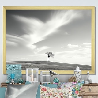 Designart "Black And White Solitude Tree In Meadow" Tree Framed Canvas ...