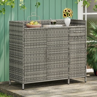 Wicker Storage Cabinet Outdoor Kitchen Iskand Rattan Bar Table Barbecue ...