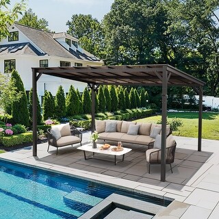Outdoor 10'x14' Patio Wall Mounted Gazebos Lean to Pergolas Awnings PC Roof with Metal Frame ...