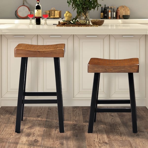 Furniture of America Barne Farmhouse Solid Wood Hefty Saddle Seat ...