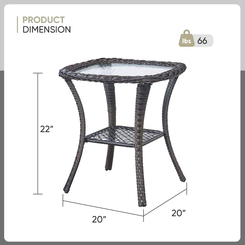 Meyreso 20"L x 20"W x 22"H Outdoor Wicker Side Table with Tempered ...
