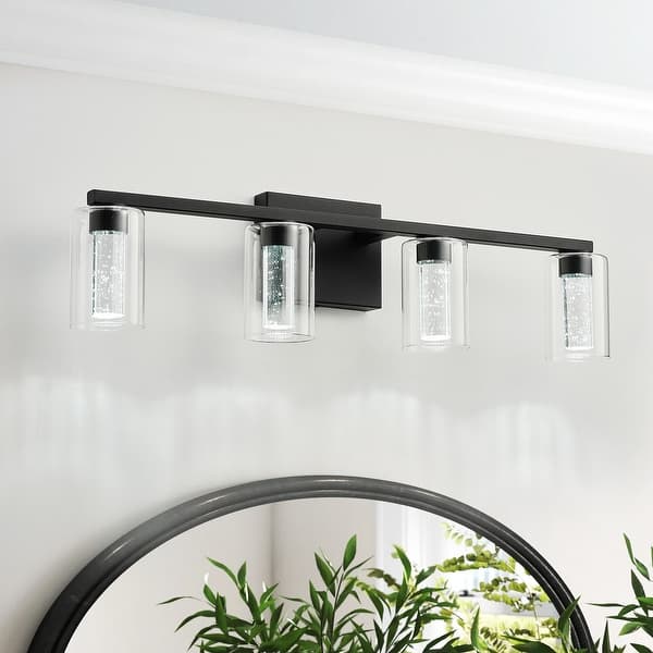 Modern 4-Light Cylinder Glass Style LED Vanity Lighting Fixture - Bed ...