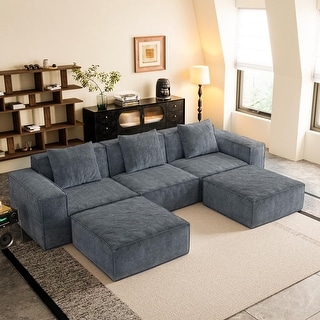 118 Inch Modular Sofa Bed Convertible to 3-Seater with Footrests Gray ...