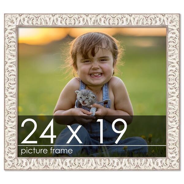 24x19 Ornate White Washed Complete Wood Picture Frame with UV Acrylic ...