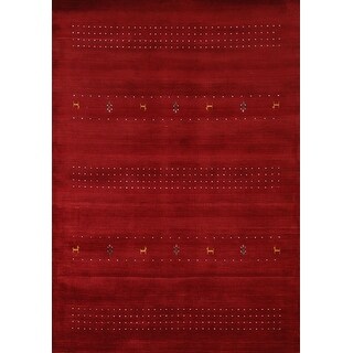 Red Tribal Gabbeh Oriental Area Rug Hand-Knotted Wool Carpet - 5'8"x 7 ...