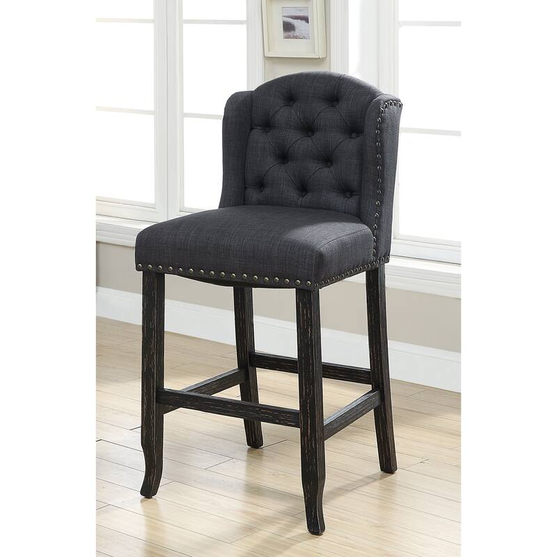 Tays Rustic Linen Tufted Bar Height Chairs (Set of 2) by Furniture of ...