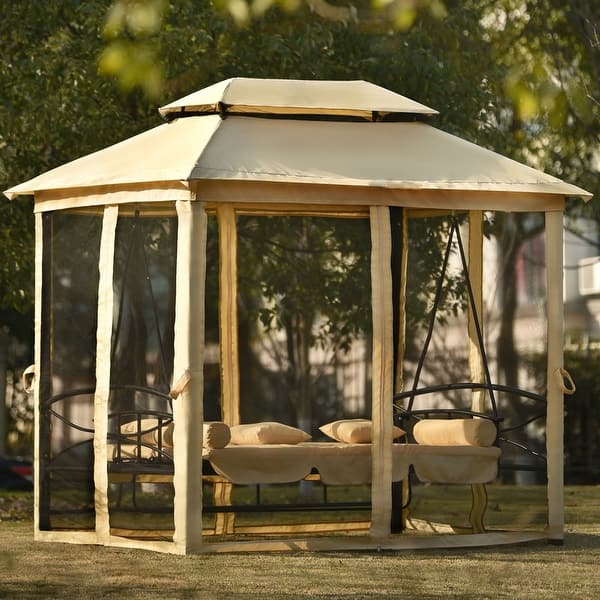 Outdoor Gazebo with Convertible Swing Bench and Mosquito Netting - Bed ...