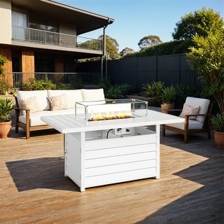 Rectangle Outdoor Aluminum Glass Windbreak Propane Fire Pit Table - Bed ...