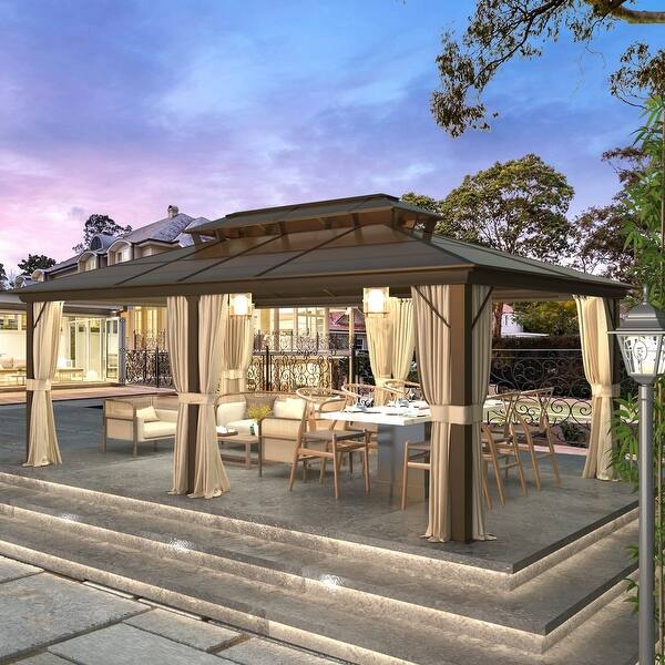 Outdoor Double Roof Permanent Hardtop Gazebo Pergola with Prime Netting ...