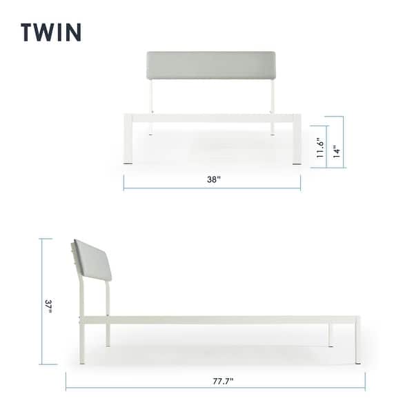 KERA Metal Platform Bed with Angled Upholstered Headboard Solid Wooden ...