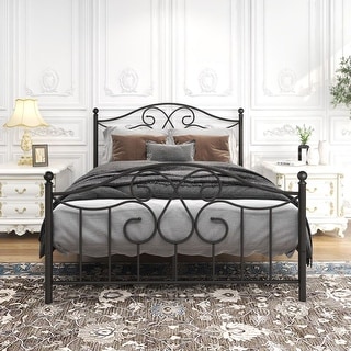 Black Full Size Metal Bed Frame Solid Sturdy Steel Slat Support - Bed ...