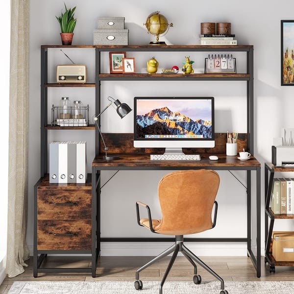 Rustic Computer Office Desk with Drawers and Hutch - On Sale - Bed Bath ...