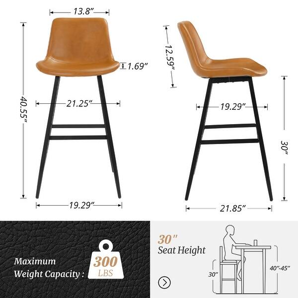 Metal Frame Bar Stools Counter Height Stools with Faux Leather Seat ...