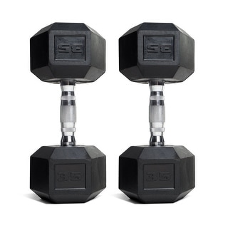 Barbell, 35lb Coated Rubber Hex Dumbbell, Pair (Ships in 2 Boxes) - Bed ...