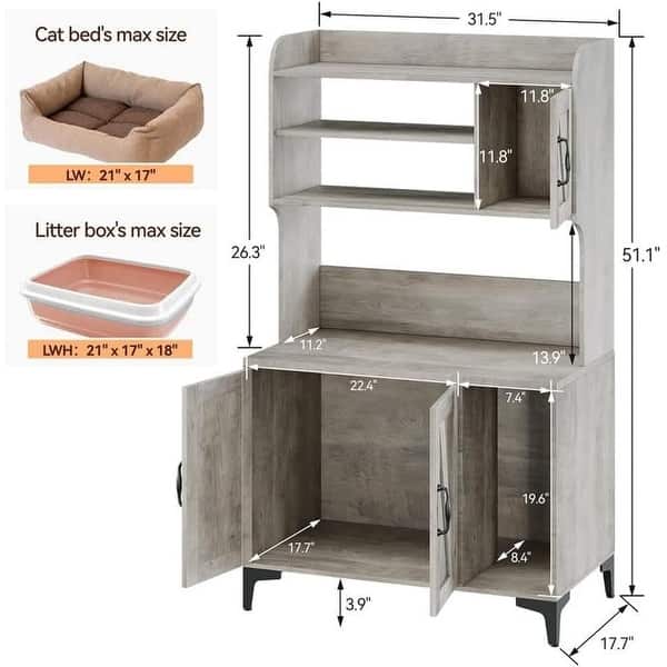 Gray Wood Cat Litter Box Enclosure with 4-Layer Storage - Bed Bath ...