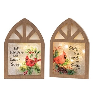 Brown Natural Wood LED Cardinal Window Sitters with Script and Lights ...