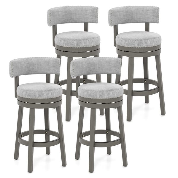 Gymax Set of 4 Upholstered Swivel Bar Stools Wooden Bar Height Kitchen ...