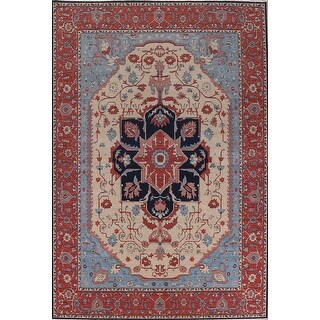 Geometric Traditional Heriz Serapi Turkish Area Rug Wool Hand-knotted ...