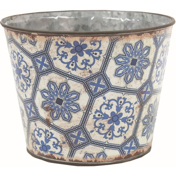 White And Blue Patterned Planter - Bed Bath & Beyond - 36882278