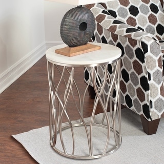 Roundhill Furniture Kameral Round Marble End Table with Stainless Steel ...