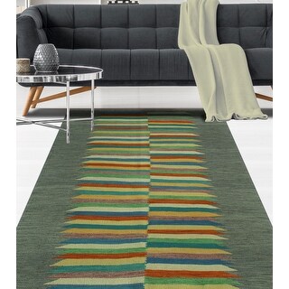 Hand-Woven Winchester Kilim Khaleeq Rust/Blue Rug - 4'0" x 5'10" - Bed ...