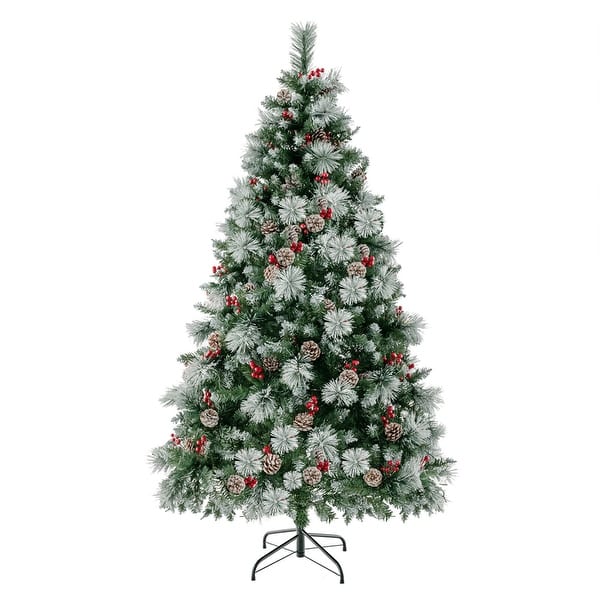 6ft Pre-Lit Artificial Christmas Tree Hinged W/ Pine Needles Lights ...