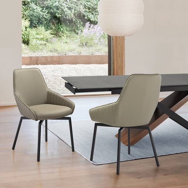 Shilo Faux Leather Upholstered Swivel Dining Chairs with Black Legs ...