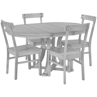 5-piece Gray Dining Set Extendable Round Table Kitchen Set for 4 with ...