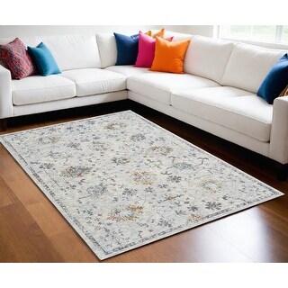 HomeRoots 10' X 14' Ivory and Blue Floral Area Rug - 168' X '120' X '0. ...
