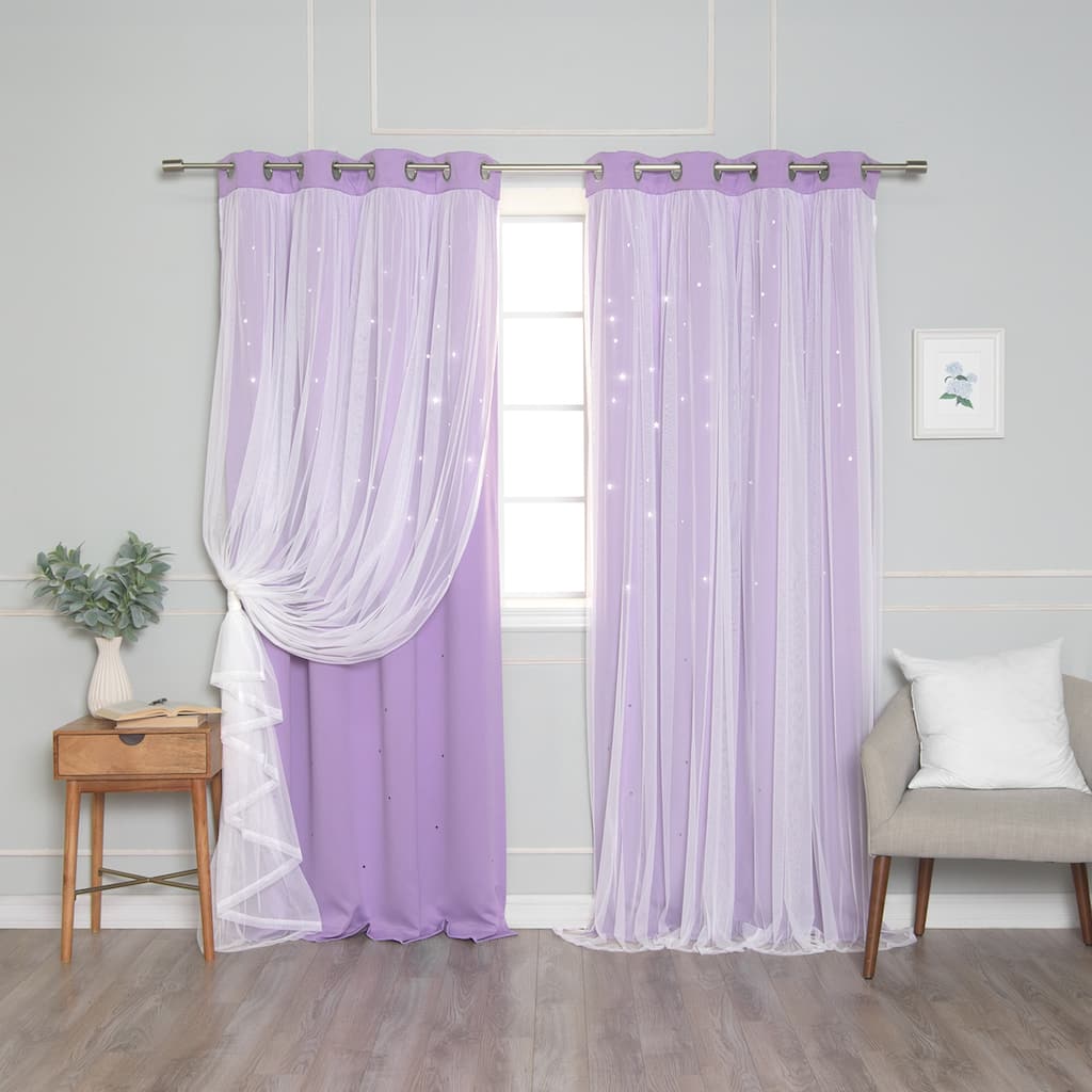 Aurora Home Star Punch Tulle Overlay Blackout Curtain Panel Pair ...