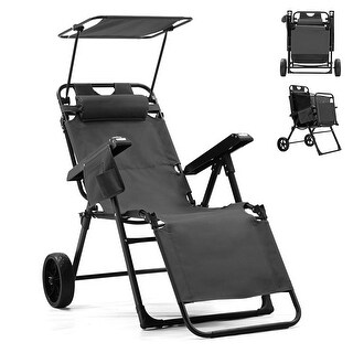 DoCred 3-in-1 Portable Folding Beach Chair with Canopy Shade, Wheels ...