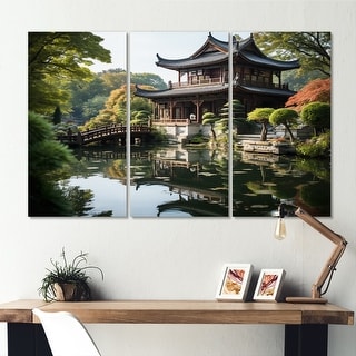 Designart "Asian Art Serene Pagoda I" Asian Art Canvas Prints Set - Bed ...