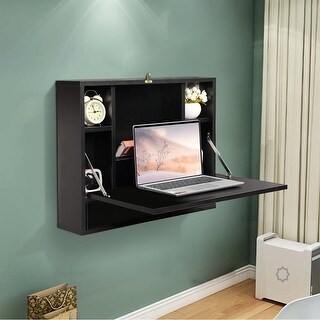 Wall Mounted Desk With Storage Shelves Home Computer Table Floating ...