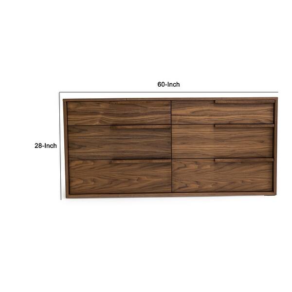 Cid Jess 60 Inch Dresser, 6 Drawers, Wood Grain Details, Walnut Veneer ...