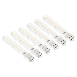 6Pcs USB Night Light Portable Plugin Mini LED Lamp Stick 8Beads White ...