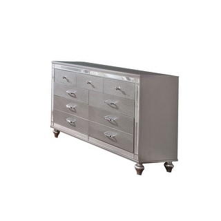 Contemporary Wooden Dresser with 9 Drawers and Turned Legs, Silver ...